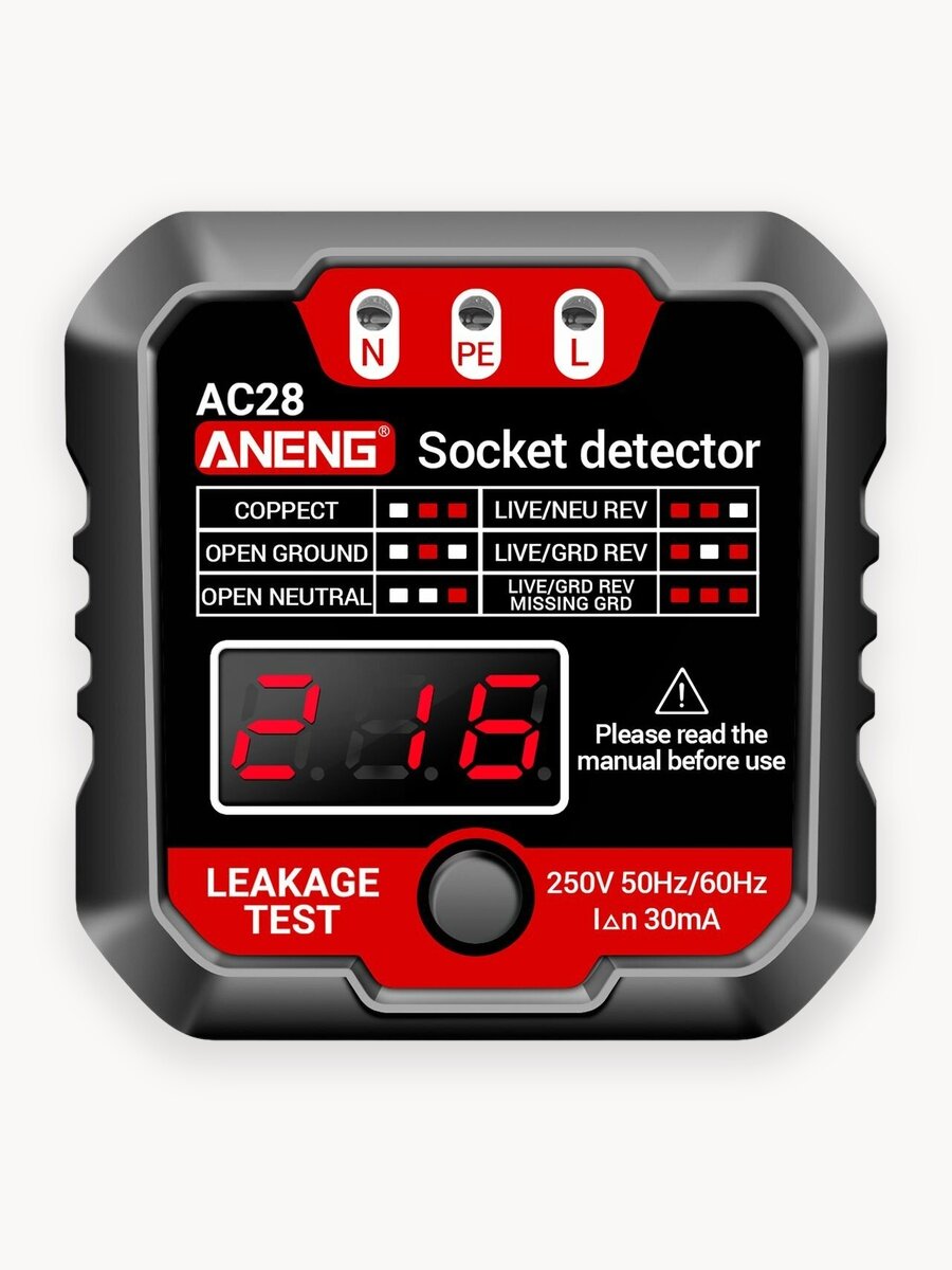 Тестер розеток ANENG с ЖК-дисплеем 250V для проверки полярности