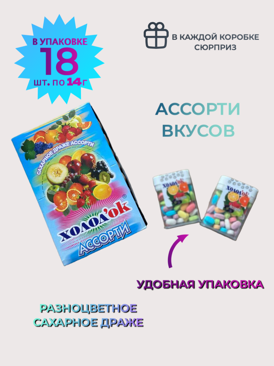 Конфеты Драже Холодок ассорти, блок 18 шт./ 1 шт. 14 грамм