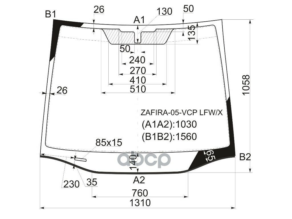 Стекло лобовое (Молдинг) Opel Zafira 05-14 XYG арт. ZAFIRA-05-VCP LFW/X