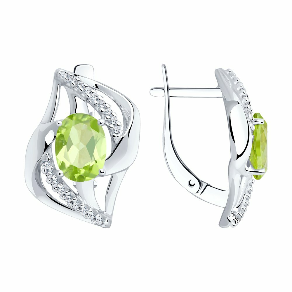 Серьги, серебро, 925 проба, хризолит, фианит