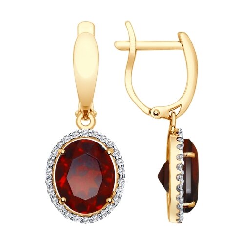 Серьги, красное золото, 585 проба, фианит, гранат