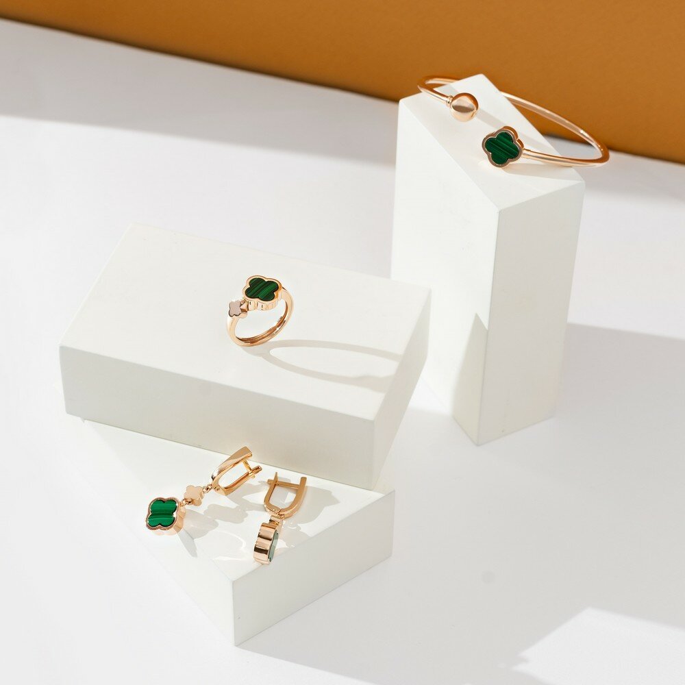 Кольцо, красное золото, 585 проба, малахит