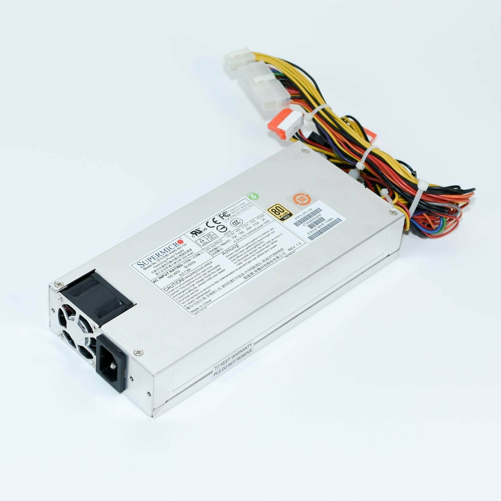 Блок питания Supermicro "PWS-351-1H", 350 Вт, OEM, 80PLUS Gold, серебристый
