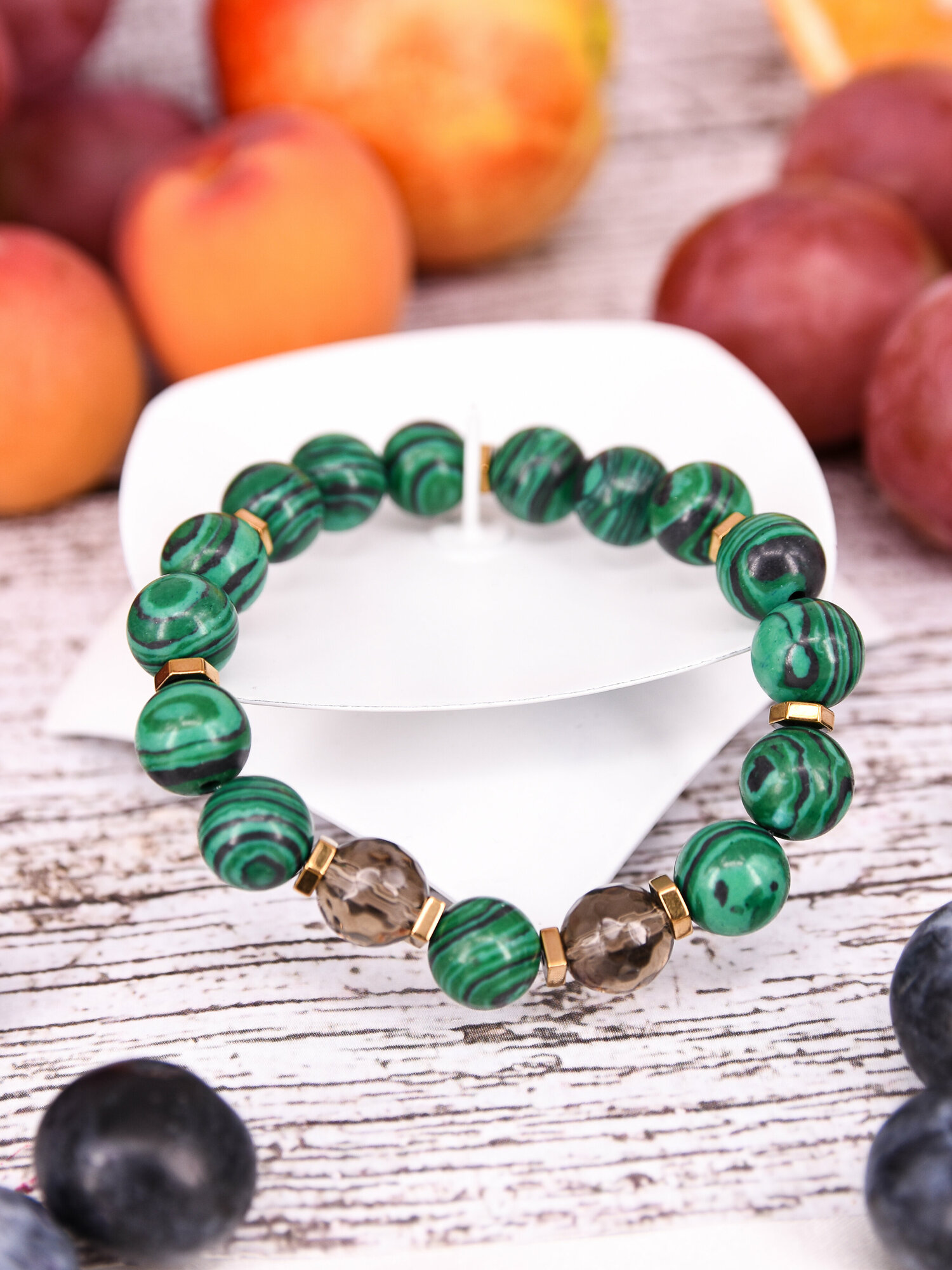 Браслет-цепочка, раухтопаз, гематит, малахит