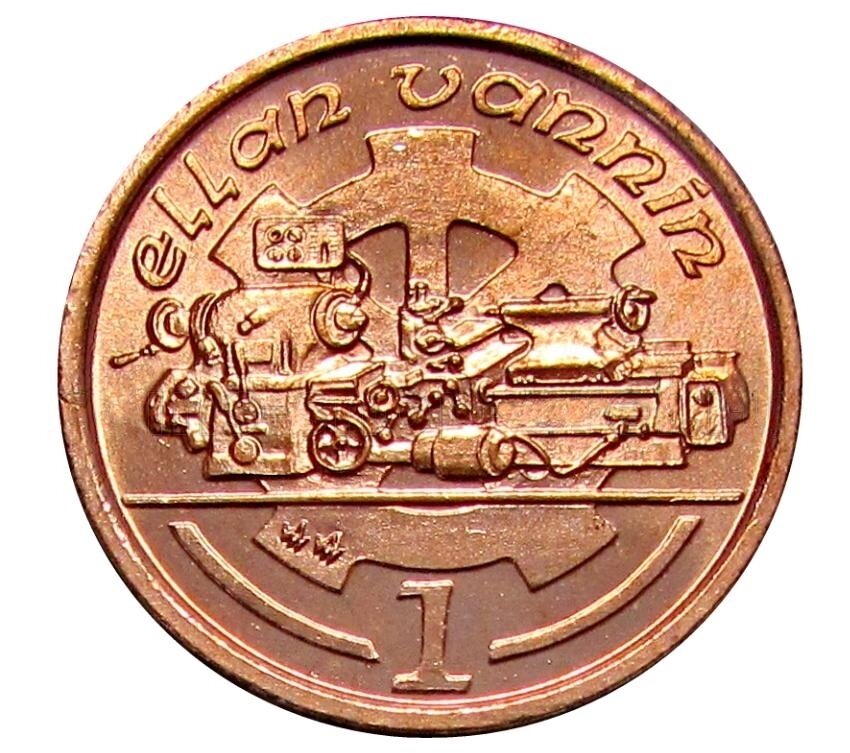 1 пенни 1991 Остров Мэн, Токарный станок , UNC