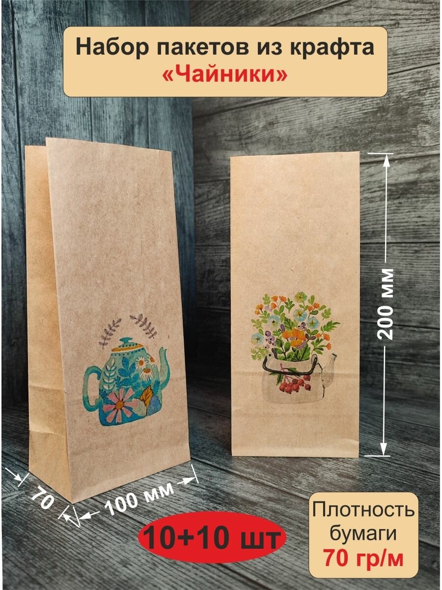 Набор крафт пакетов Чайники