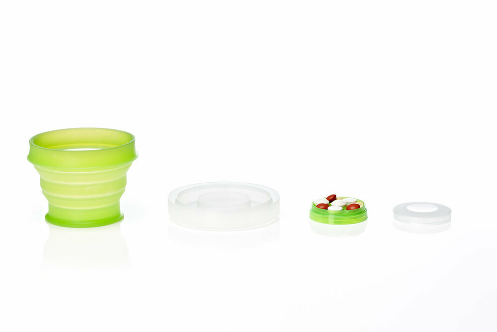 Силиконовый складной стаканчик с крышкой и боксом для таблеток GoСup, разм. М, Зелёный