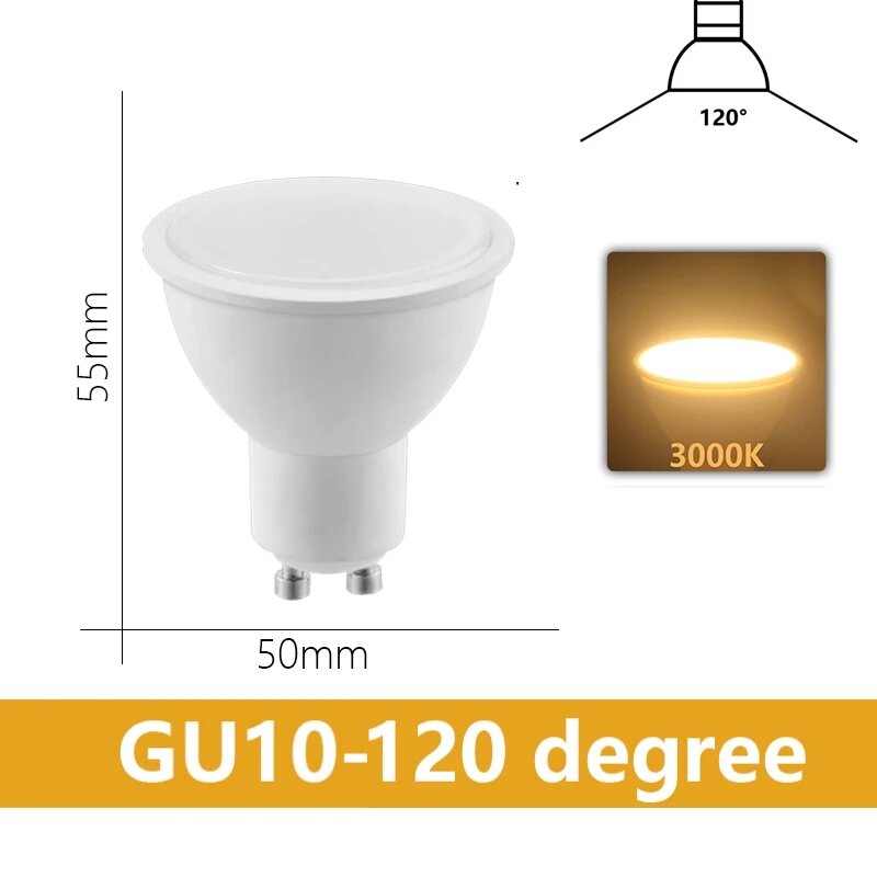 Светодиодная лампа GU10 Gatetop 3-8 Вт 120 3000K, 10 шт, AC220-240V, 3 Вт