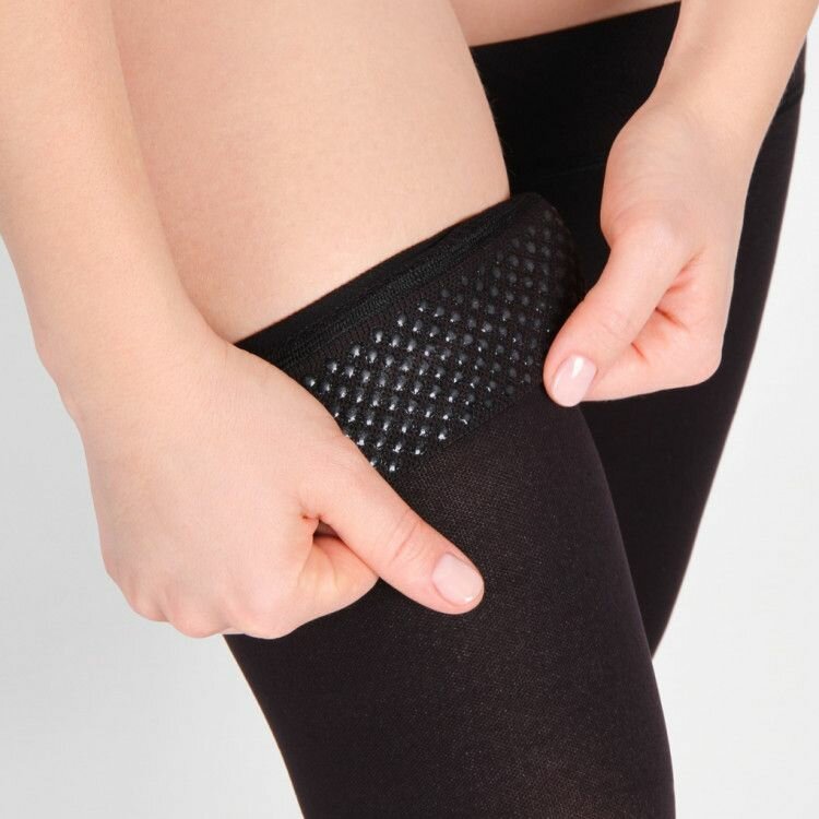 Чулки медицинские компрессионные с резинкой на силиконовой основе, с закрытым носком, 1 класс, (Luomma) М, I класс, NORM, Черный, ID-300