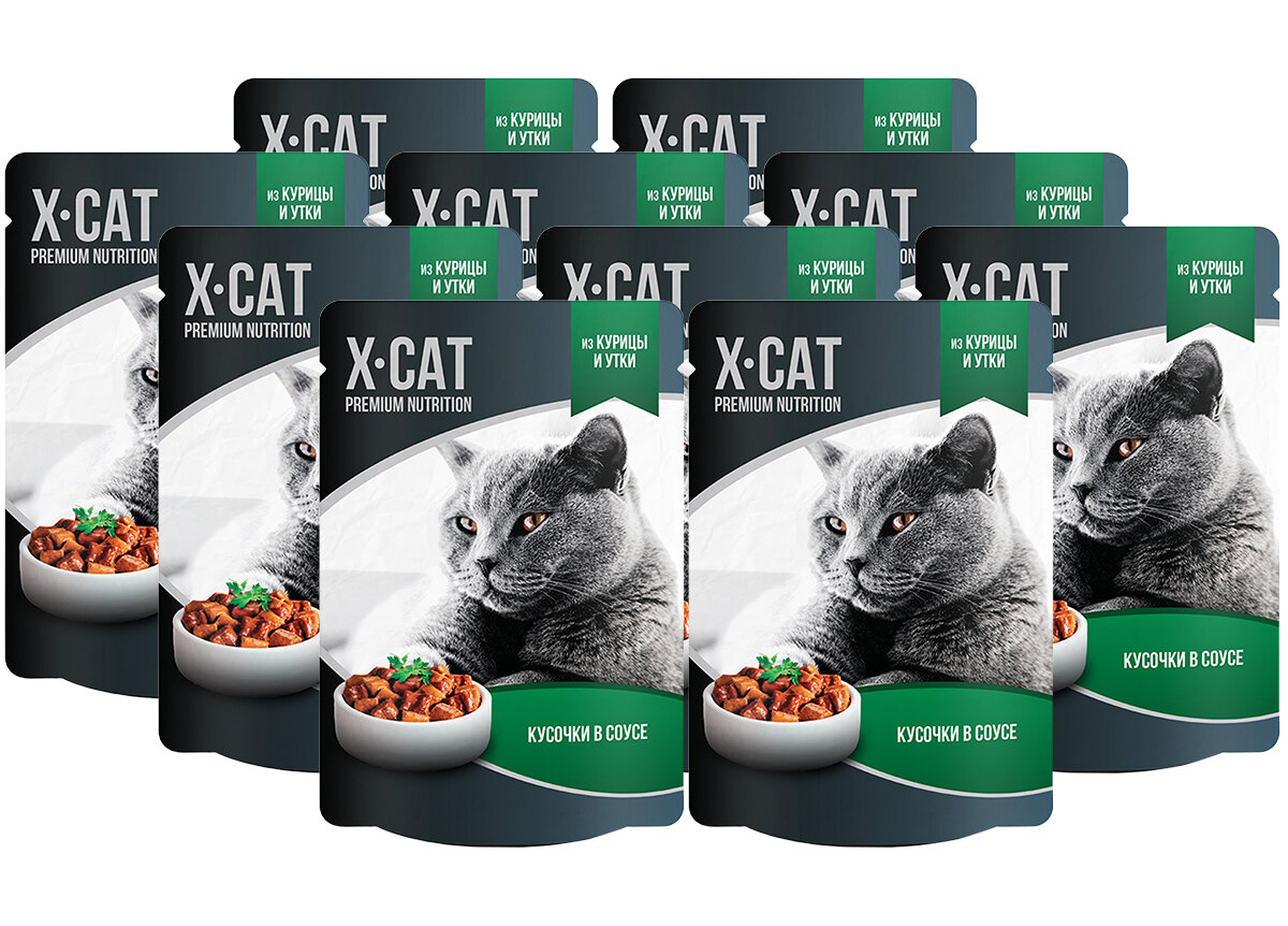 X-CAT для взрослых кошек с курицей и уткой в соусе 85 гр пауч 85 гр х 10 шт