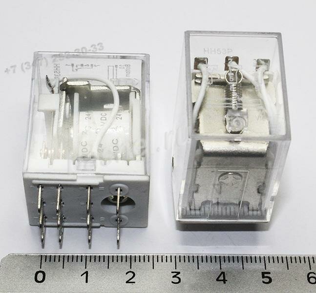 Реле RELAY HH53P (WJ152-3C-24VDC-T), RUiCHi, (упр:24В/DC, комм: 5A/250В/AC, 3NO/3NC, Cu+Ag, R-coil:650 Ом)