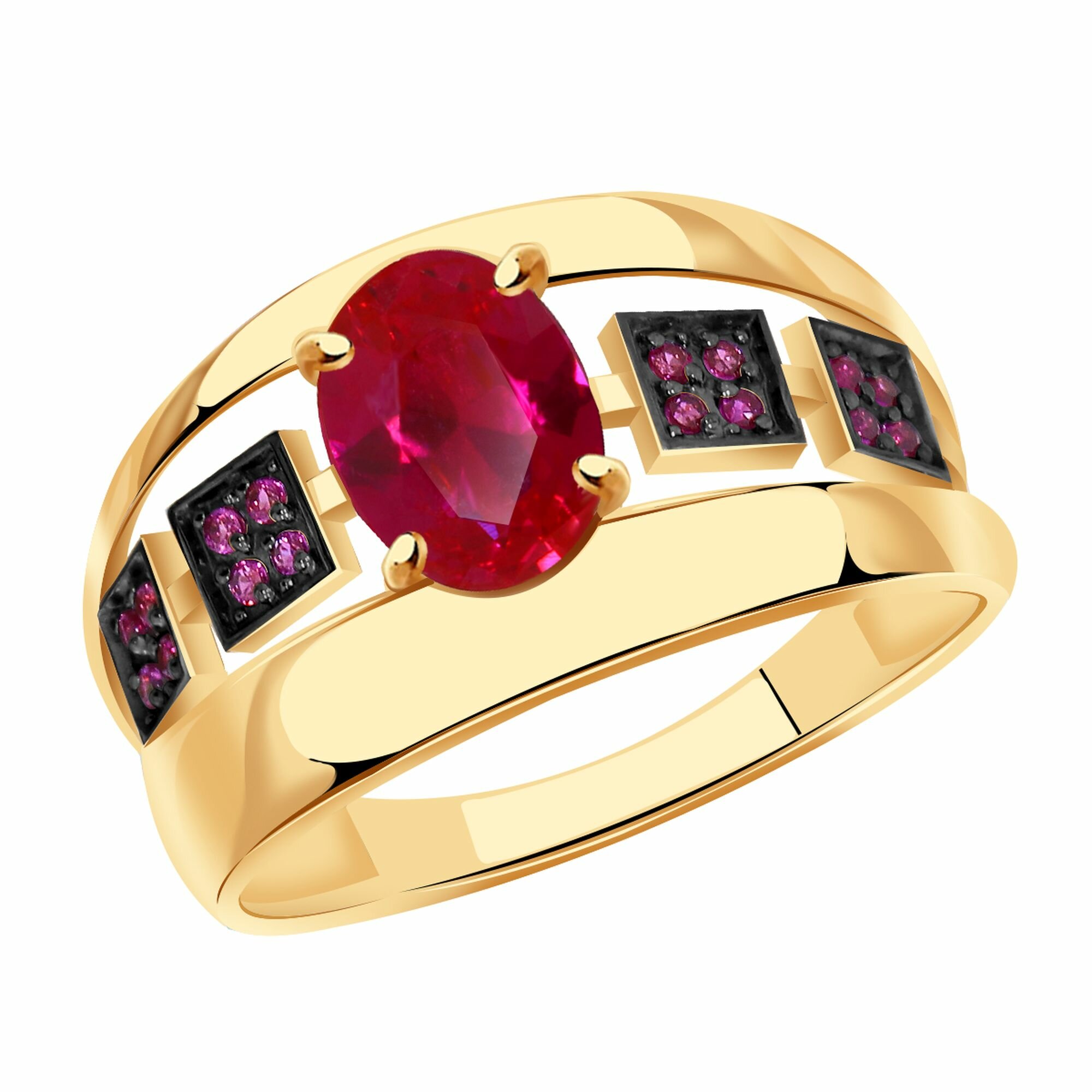 Кольцо, красное золото, 585 проба, фианит, корунд