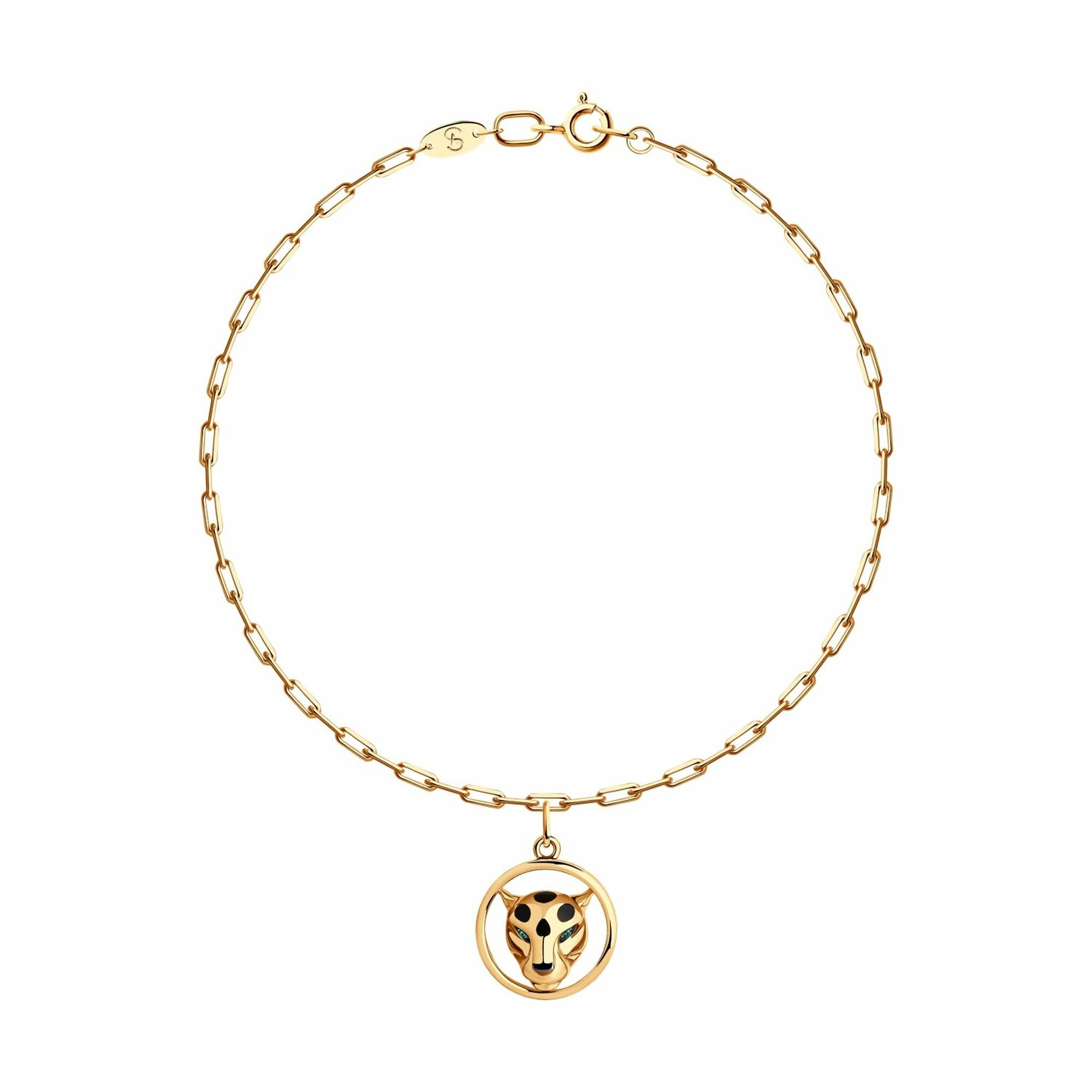 Браслет, красное золото, 585 проба, изумруд, эмаль