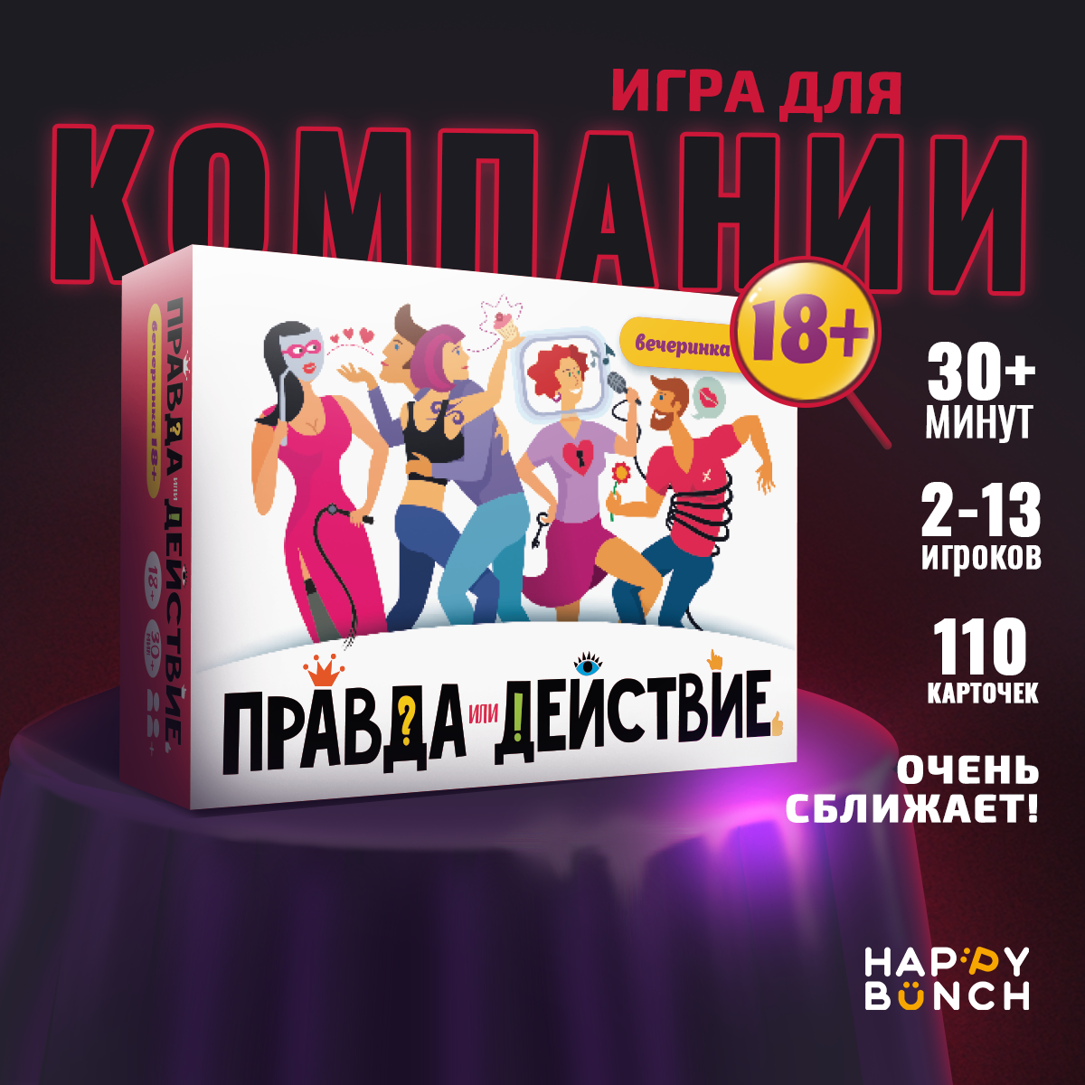 Игра для вечеринок "Правда или действие! вечеринка 18+", 110 карт, для взрослых, для друзей, фанты