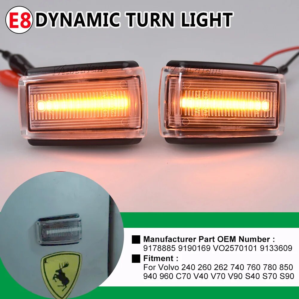 Светодиодные динамические боковые габаритные огни автомобиля, указатели поворота, поворотники, 2 шт. для Volvo C70 V40 V70 S40 V90 S70 S90 850 240 740 940 960 260 Dynamic Crystal