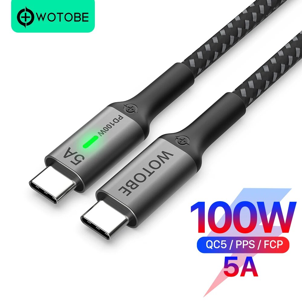 Кабель USB C на USB C 100W 5A 1m WOTOBE