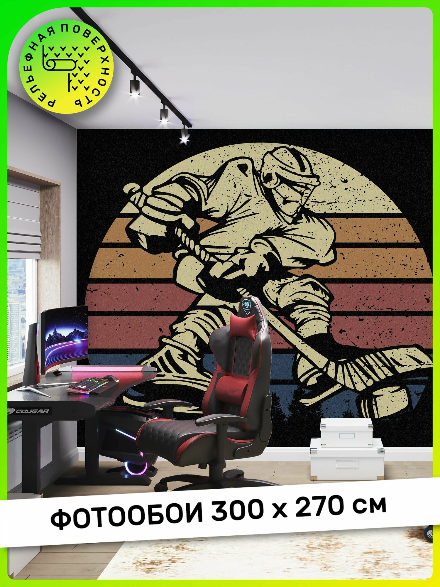 Фотообои, обои Подростковые хоккей, на стену, в зал, гостиную, спальню, на кухню, 300 см x 270 см