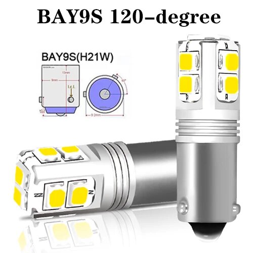 Gtinthebox Canbus H21W BA9S BAX9S BAY9S светодиодный Bulbs для 120 degree BAY9S, Amber yellow