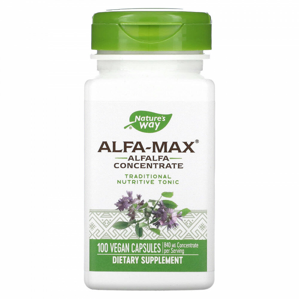 Nature's Way, Alfa-Max®, концентрат из люцерны, 100 веганских капсул