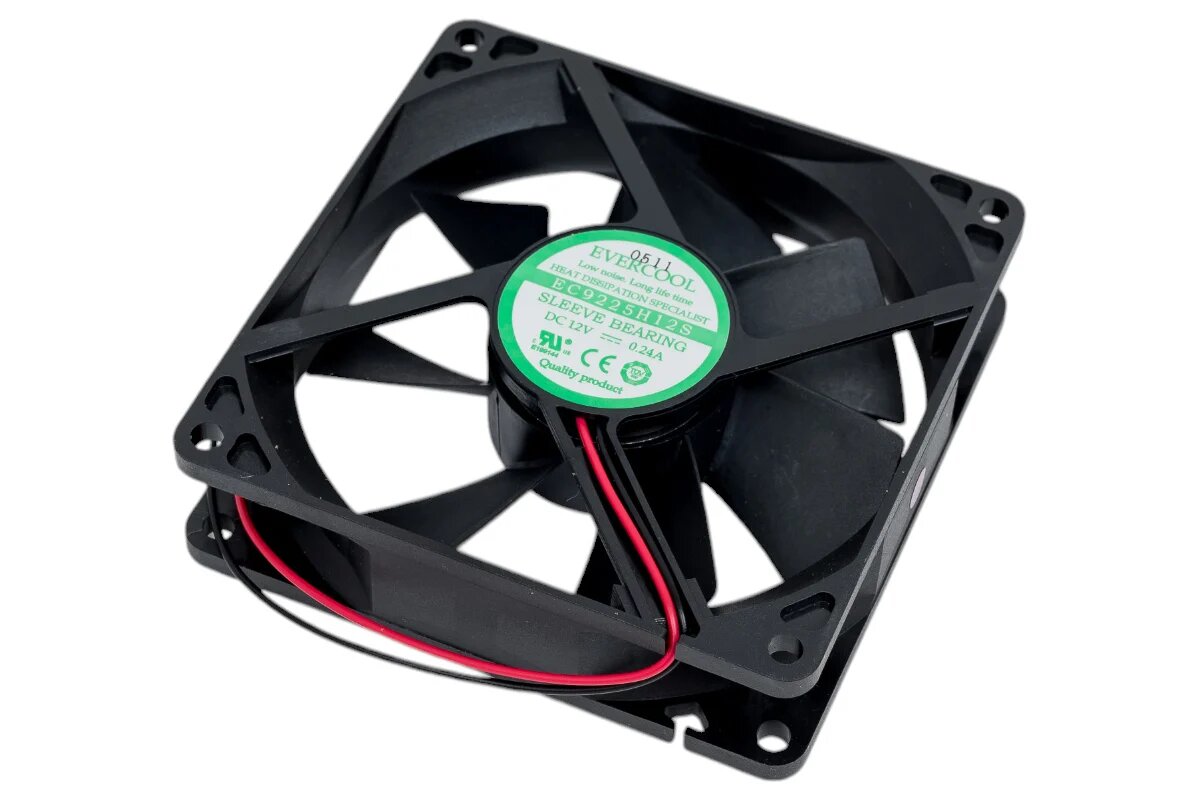 EVERCOOL EC9225H12S Вентилятор охлаждения осевой 92x92x25 DC 12В, 2600 об/мин, 53.1CFM, подшипник скольжения 2015123543