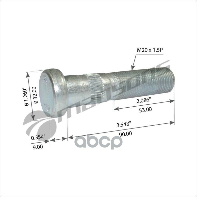 Болт ступицы колеса ! болт колесный ! M20x1.5x89 Volvo FE/FL Mansons арт. 033900527