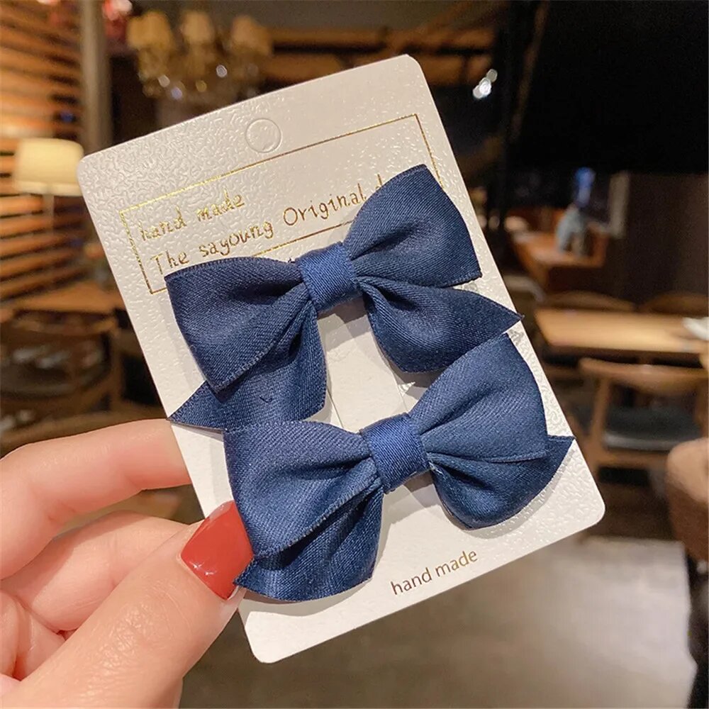 2 шт./компл, детские заколки для волос с бантом и лентой, нескользящие заколки из кожи аллигатора, заколки для волос с боковой челкой для маленьких девочек, милые повседневные головные уборы