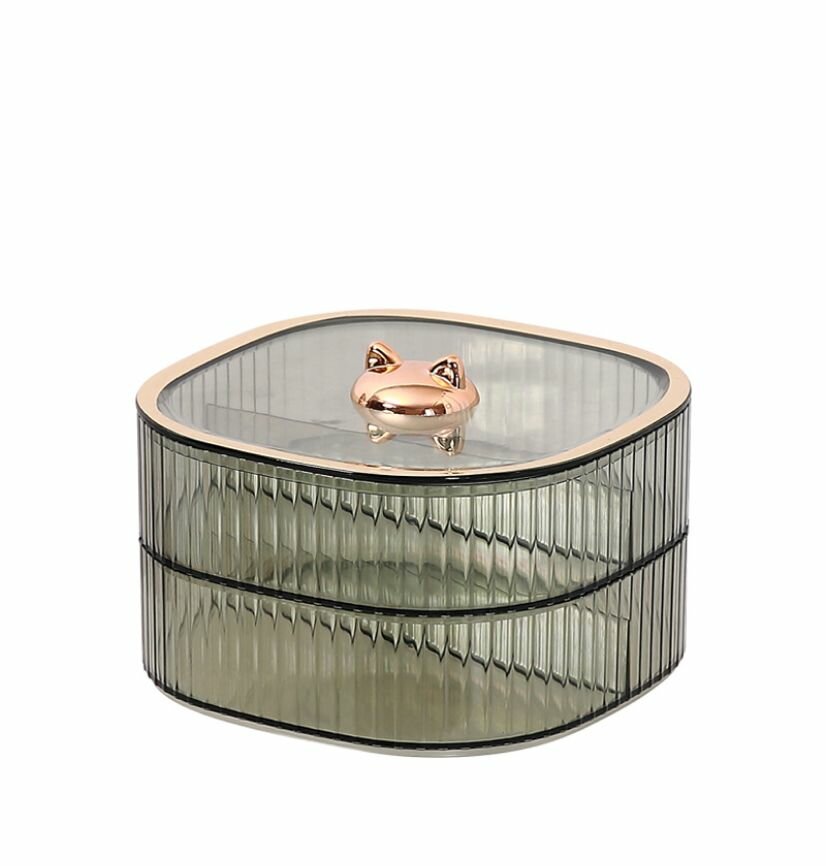 Конфетница с крышкой Light Luxury пластиковая прозрачная для сервировки и хранения 2х-уровневая