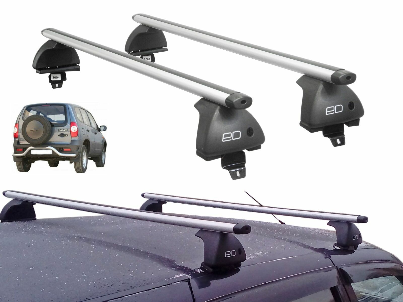 Багажник на Шевроле Нива / Нива Тревел (Chevrolet Niva / Niva Travel, без рейлингов), ED, аэродинамические дуги