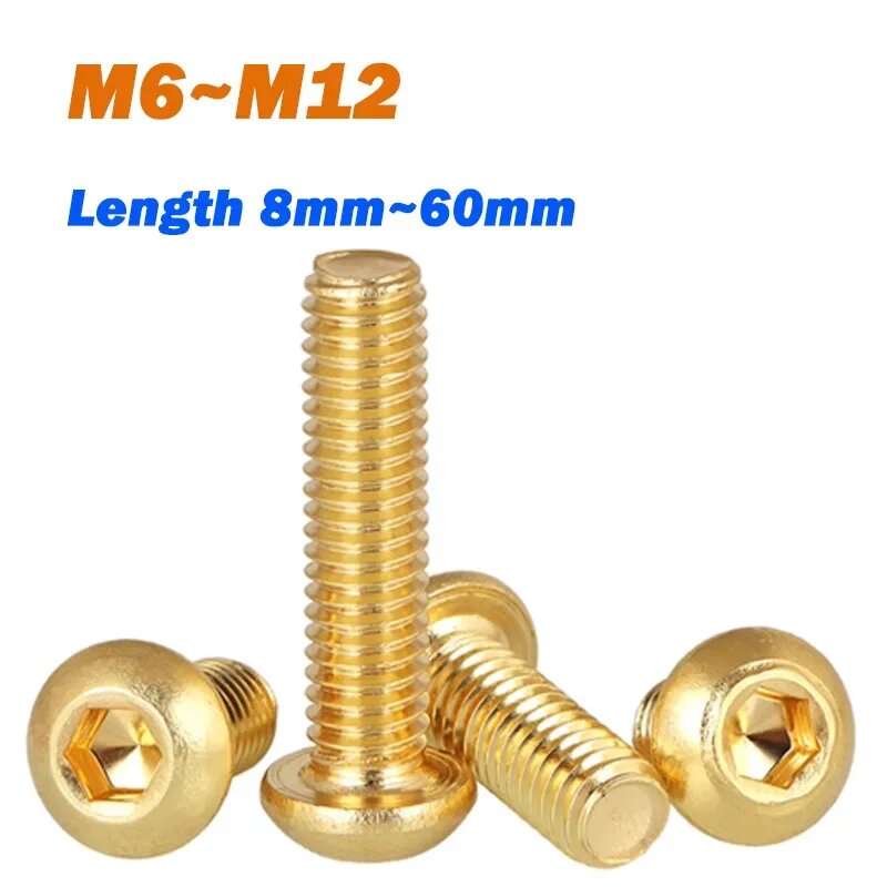 Винты M6 M8 M10 M12 Длина 8 мм ~ 60 мм Латунные винты с полукруглой головкой ISO7380 Болты с шестигранной головкой и шестигранной головкой