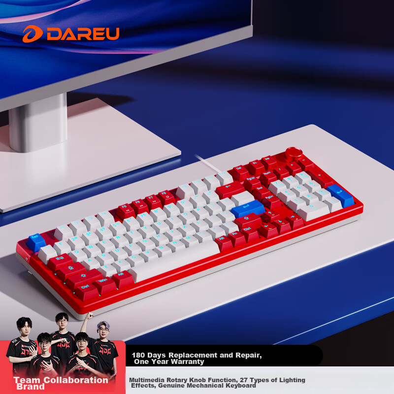 Механическая клавиатура Dareu EK815pro, бело-красная, 98 клавиш