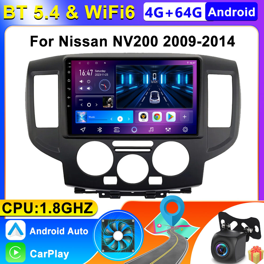 Штатная магнитола Nissan NV200 2009-2024, Магнитола Android 4+64G, 2din, Головное устройство Ниссан НВ200, Мультимедиа