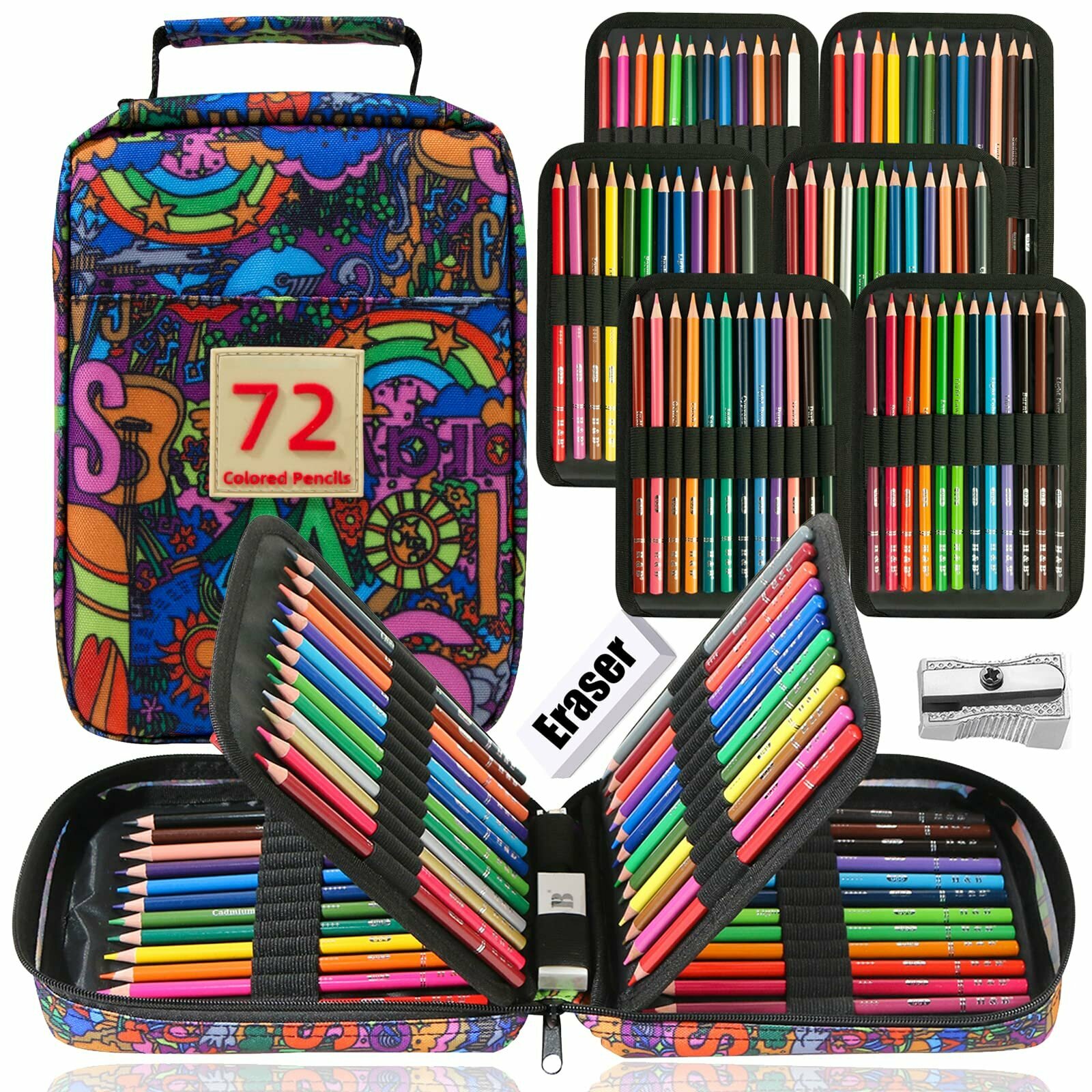 Набор карандашей, цветные карандаши для взрослых Раскрасочных Книг, Карандаши с мягким сердечником для рисования, эскиза, штриховки, с Зippers кейсом для путешествий, 72/120 шт.