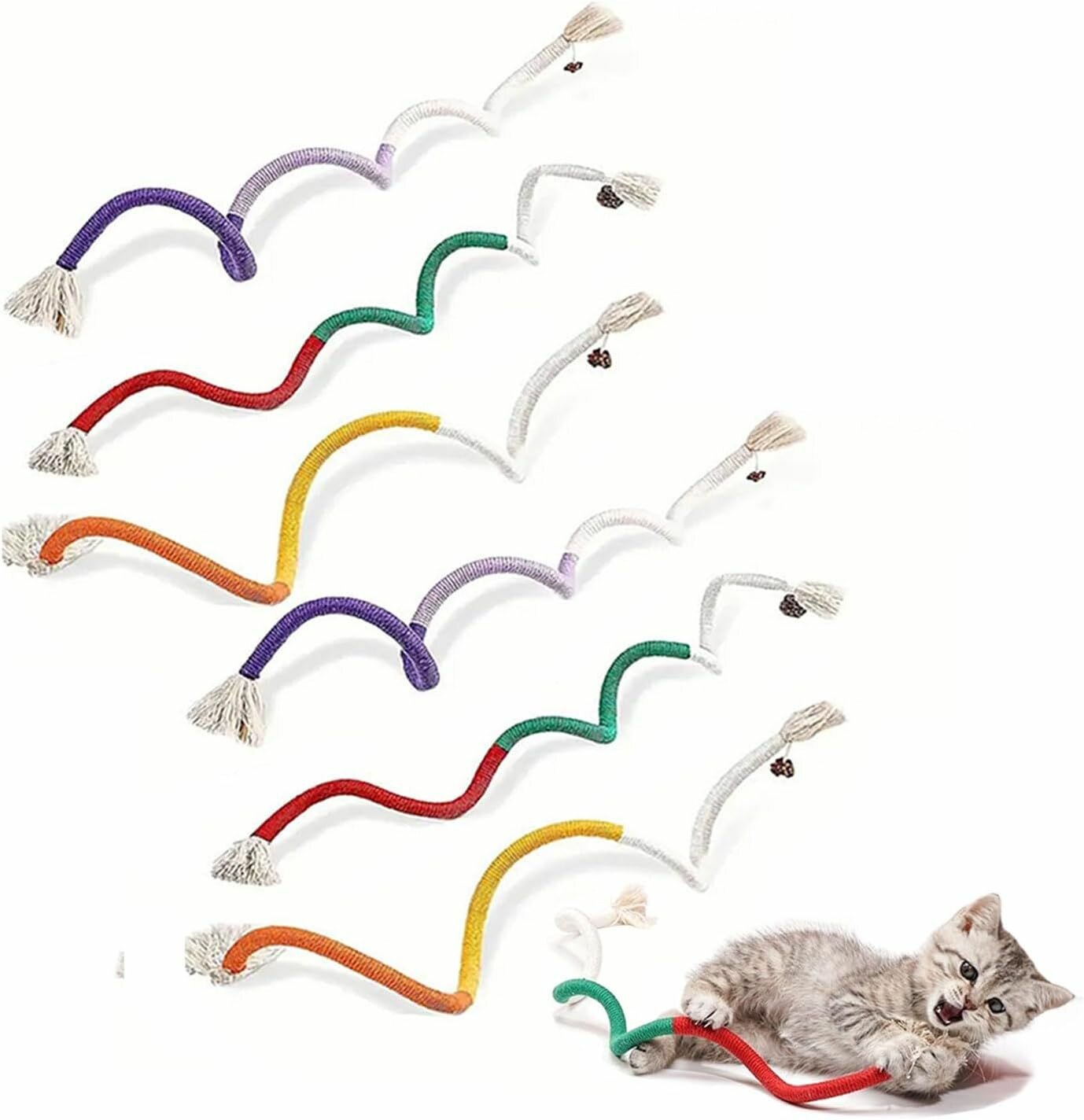 6 Жевательные игрушки для кошек с петлями - 27,6 - дюймовые игрушки для пинания ног для комнатных 2025