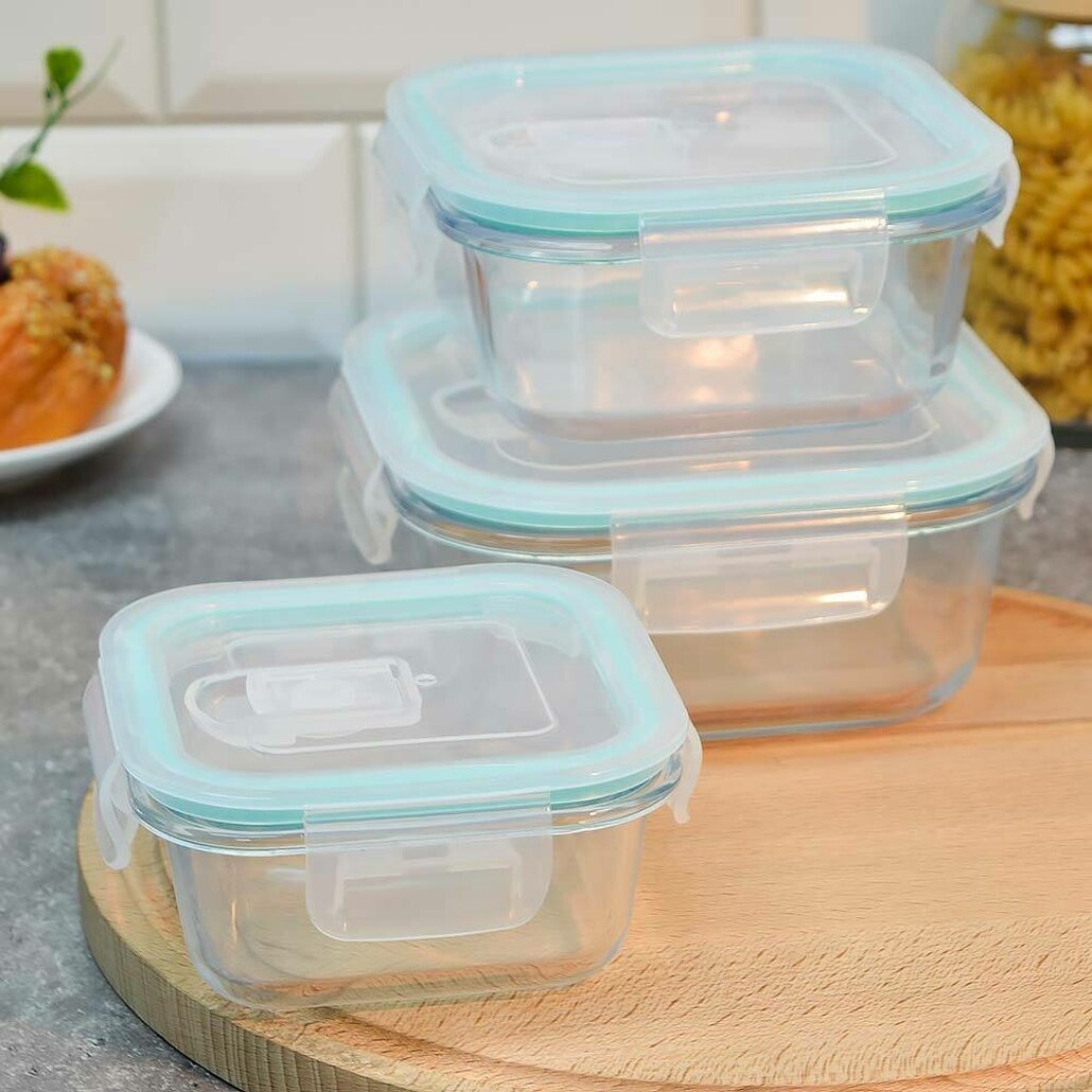 Контейнеры для хранения продуктов 320мл, 500мл, 800мл, пластик, набор 3шт с герметичными крышками