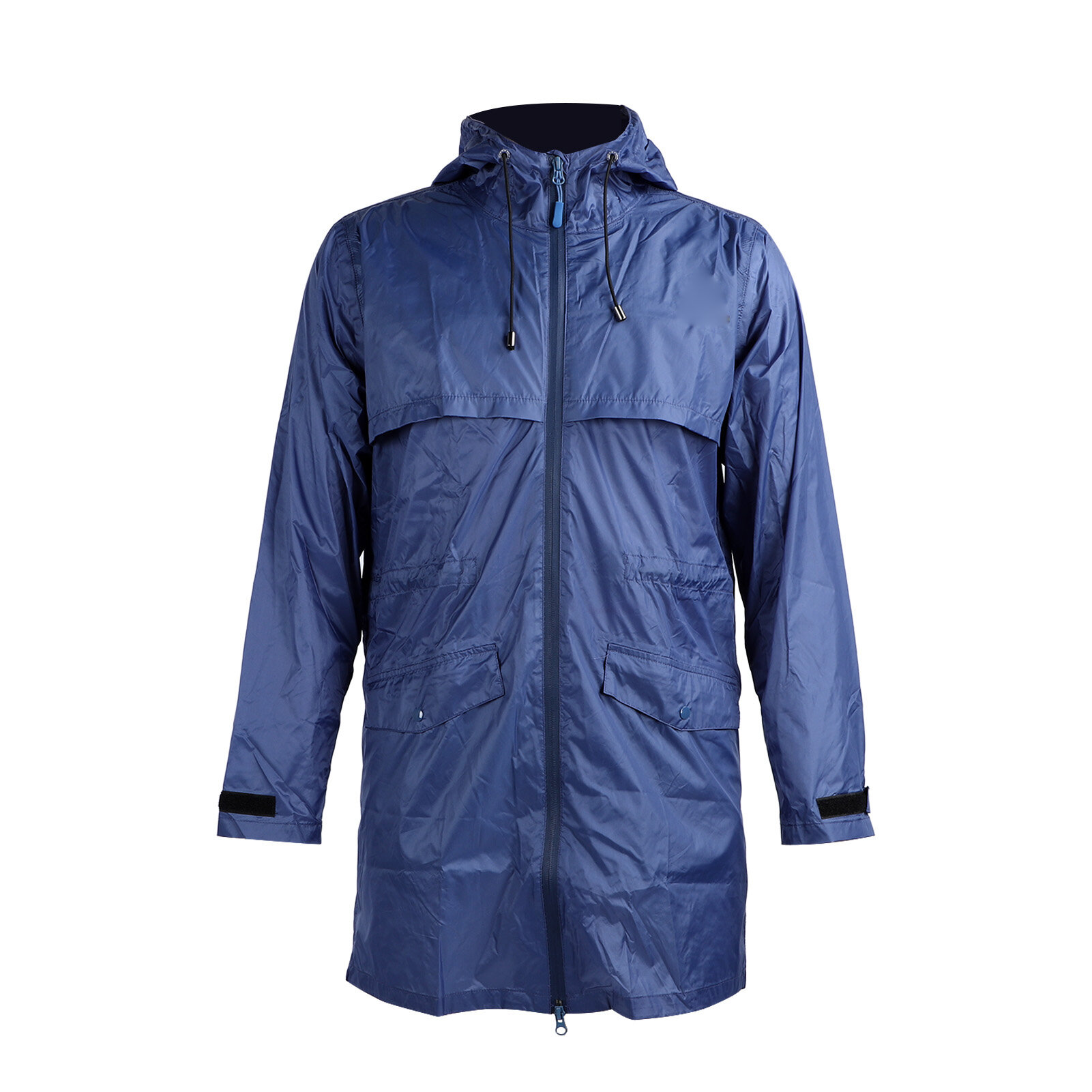 Куртка-дождевик для мужчин ПВХ водонепроницаемый ветрозащитный капюшон с светоотражающими полосами для походов на открытом воздухе рыбалки повседневный синий размер L