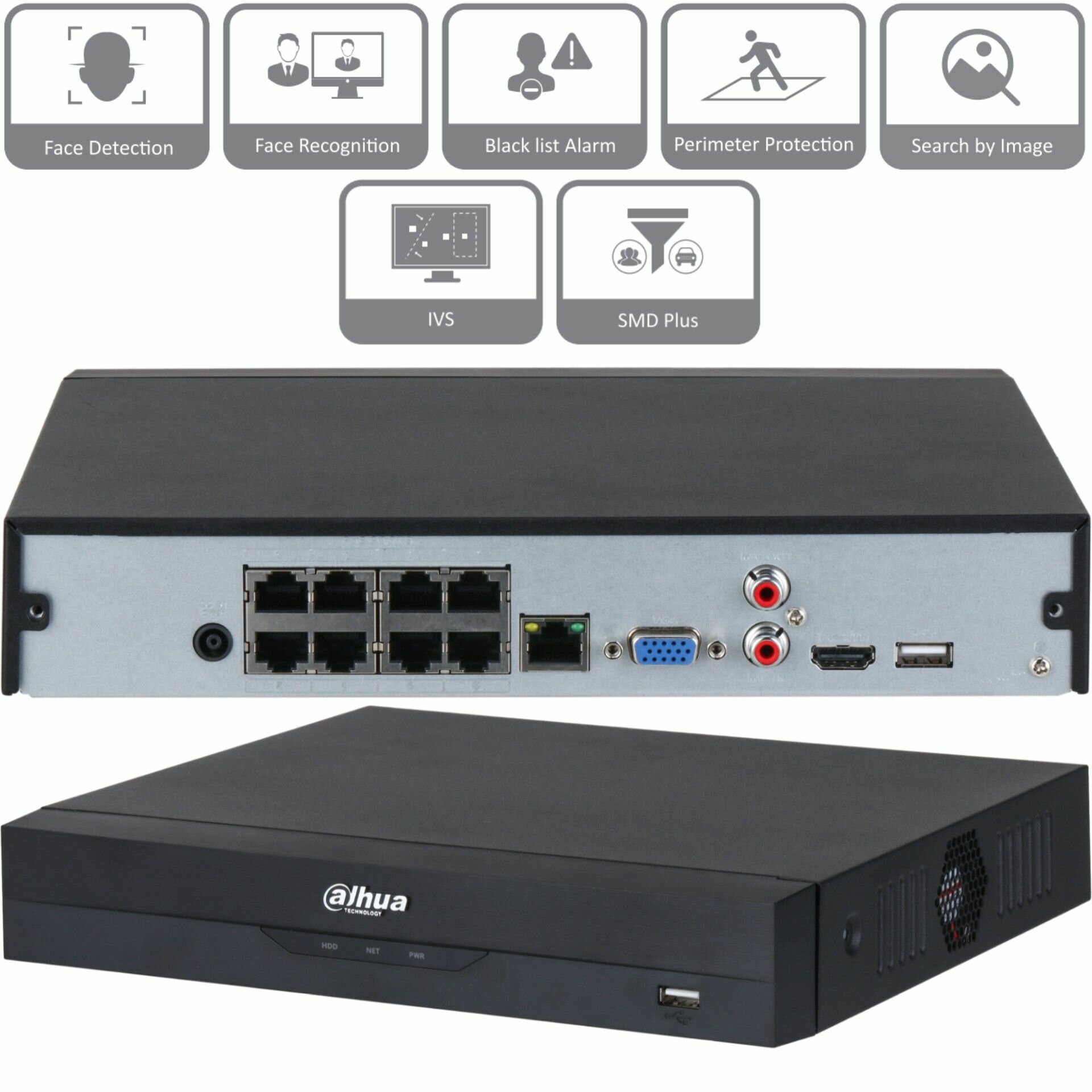Dahua DH-NVR2108HS-8P-I2 8 канальный видеорегистратор IP для камер видеонаблюдения, NVR регистратор сетевой, 2Мп с 8 PoE и H.265+/H.265
