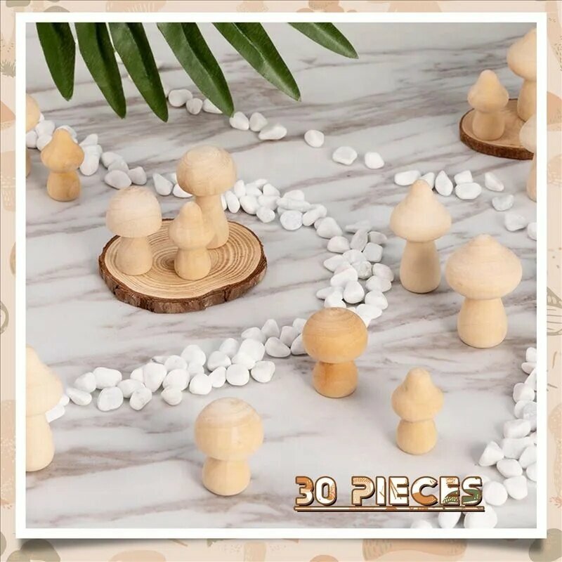 30 штук незавершенных деревянных грибов 6 размеров натуральных деревянных грибов для декоративно-прикладного искусства