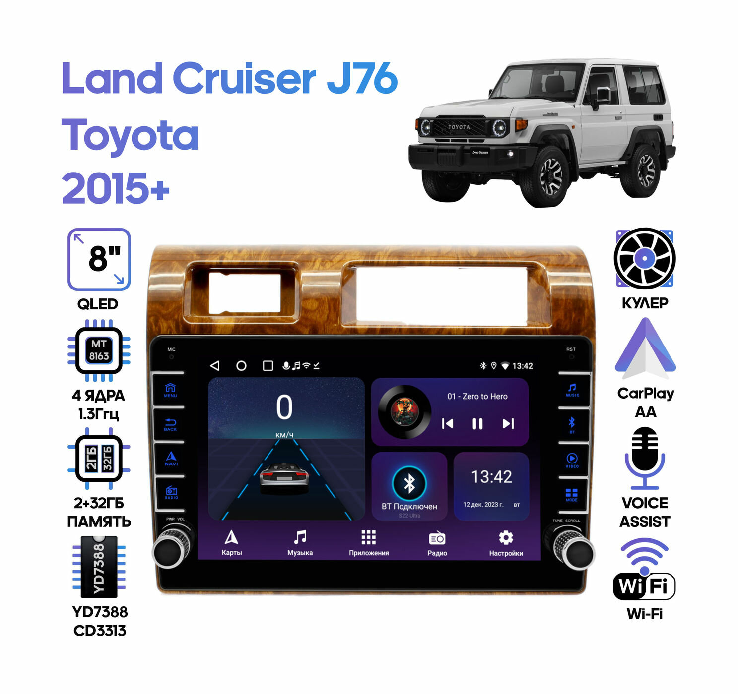 Магнитола Toyota Land Cruiser J76 2015+ 9 дюймов, 2/64GB, 4 ядра, Wi-Fi, Android 9 / Wide Media