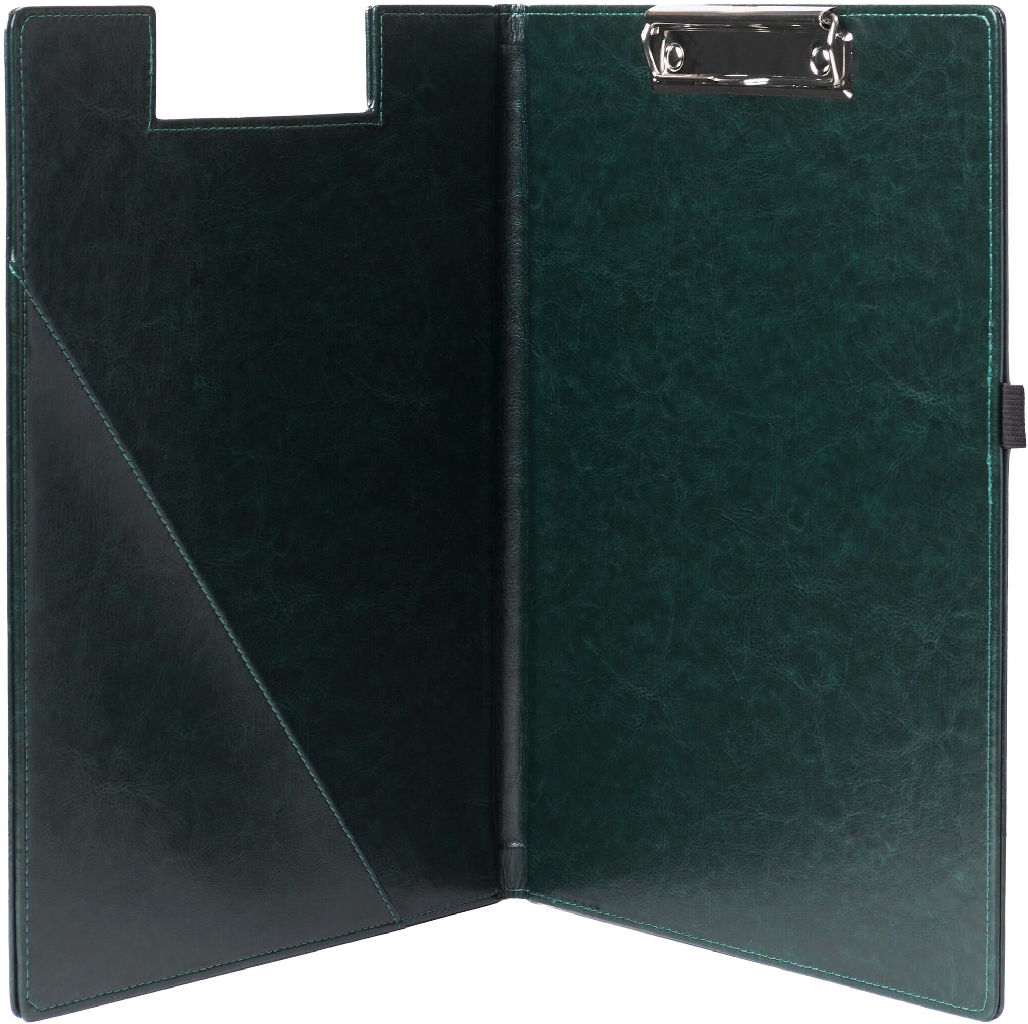 Папка планшет с зажимом А4 экокожа цвет зеленый ArtLez с резинкой под ручку и дополнительным карманом