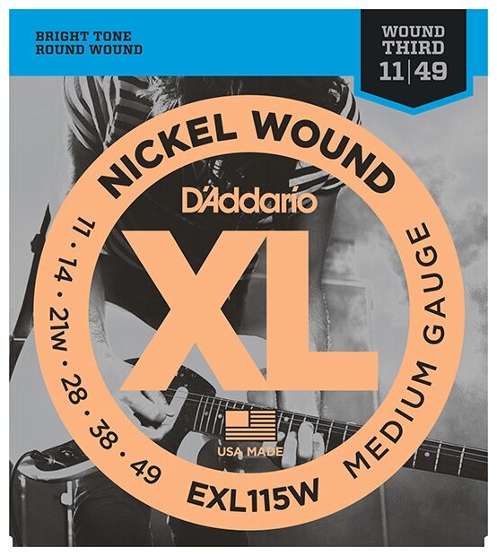 EXL115W XL NICKEL WOUND Струны для электрогитары Blues/Jazz Rock 3rd Wound 11-49 D`Addario
