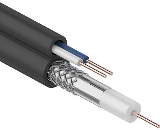 Кабель для видеонаблюдения Rexant кксв-п+2х0,5 мм черный (бухта 100 м)