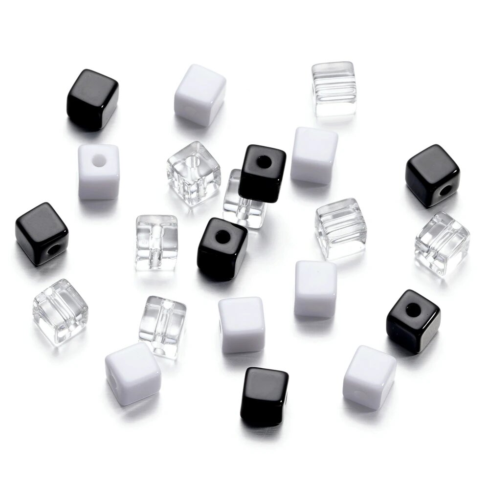 YouYoungDifferent акриловые бусины 7,5 мм квадратные черные белые 30 шт Mixed