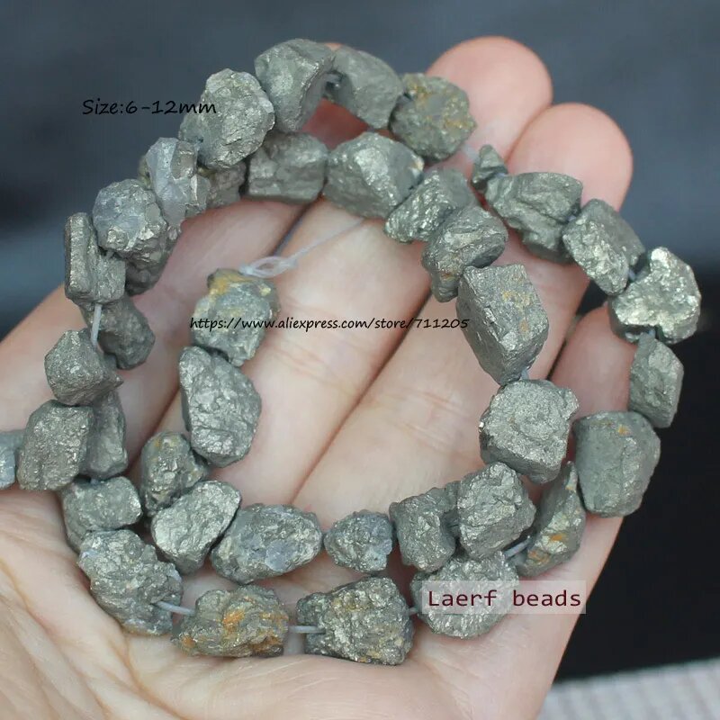 Бусины пирит сырой, серые, 6-12 мм, 6 дюймов