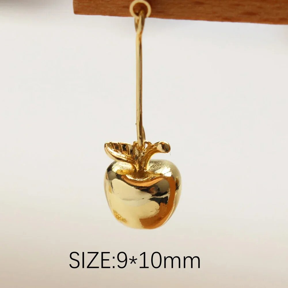 Латунные подвески-яблока, позолоченные 14к, 4 шт.