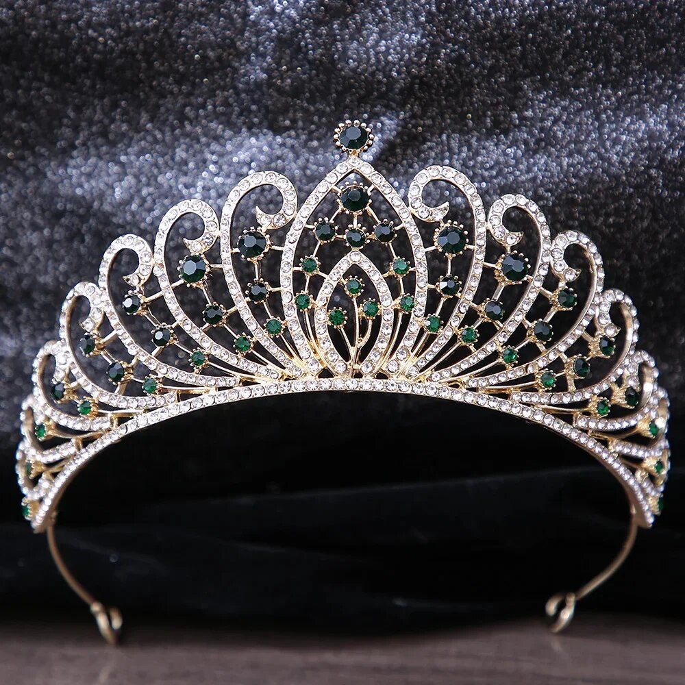 DIEZI винтажная корона принцессы с кристаллами gold green