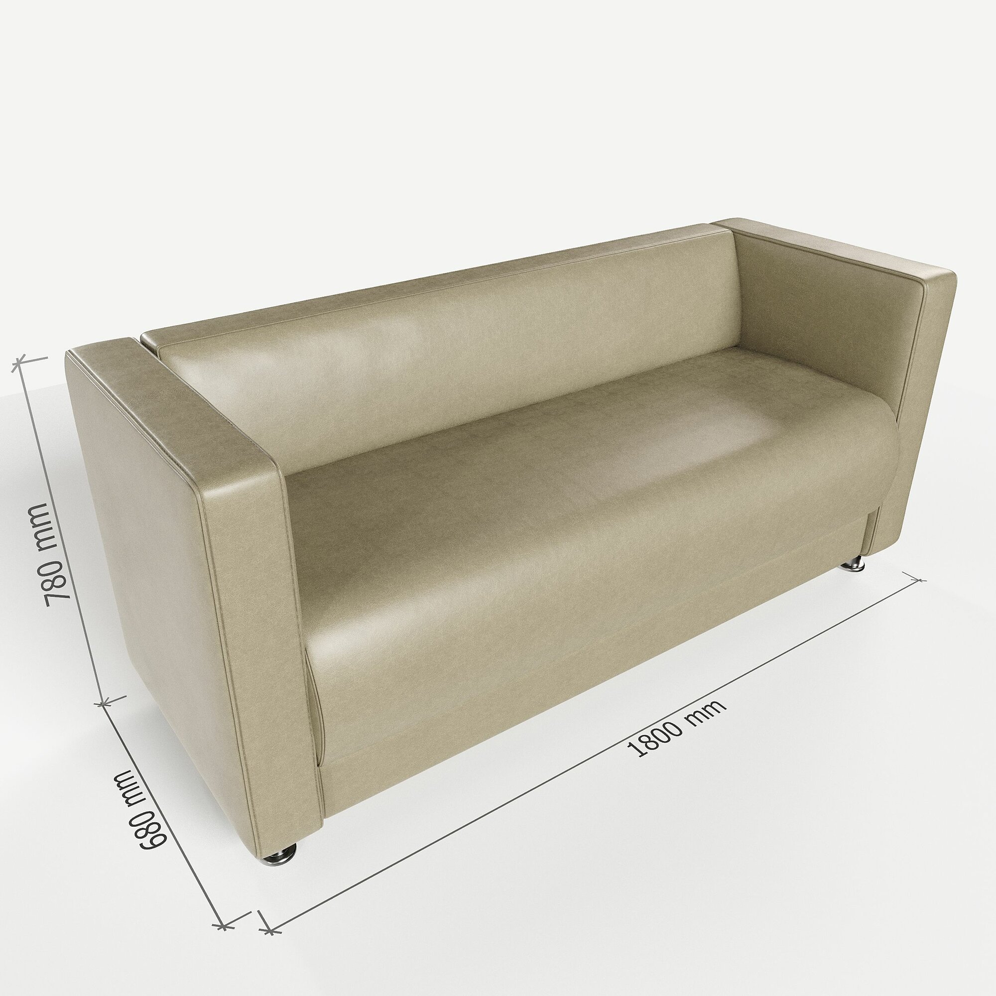 Диван прямой офисный из эко кожи с подлокотниками Пауза бежевый 180