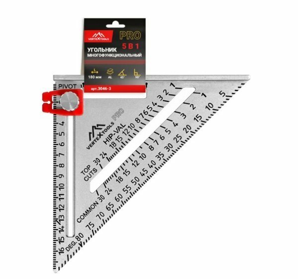 Угольник многофункциональный VERTEXTOOLS PROFI AL, подвижная шкала, плоскость+масштаб толщина 4,5