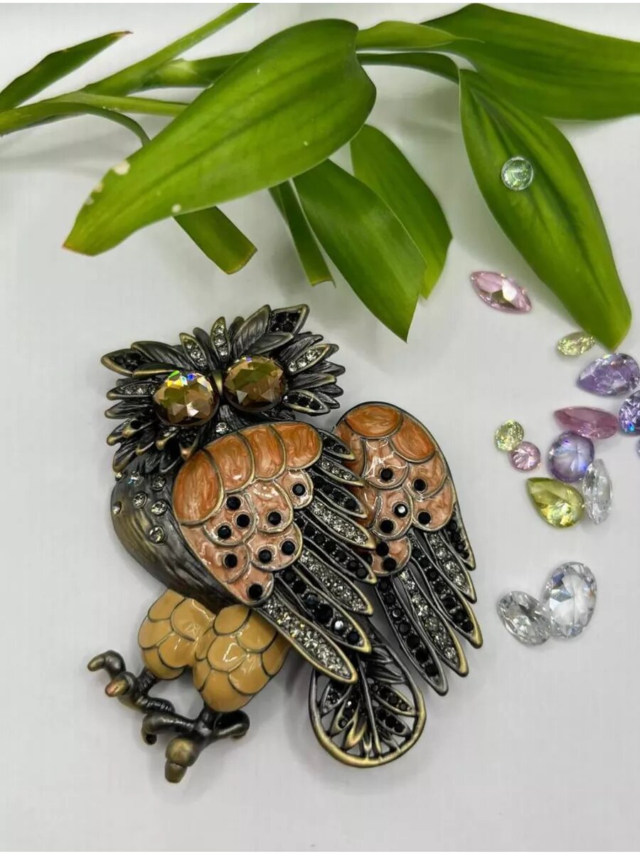 Брошь, бисер, эмаль, кристалл