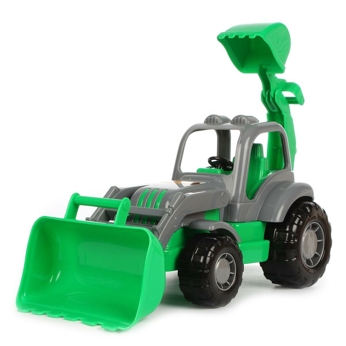 Трактор-экскаватор игрушечный «Крепыш» с подвижным ковшом, пластик, серо-зеленый