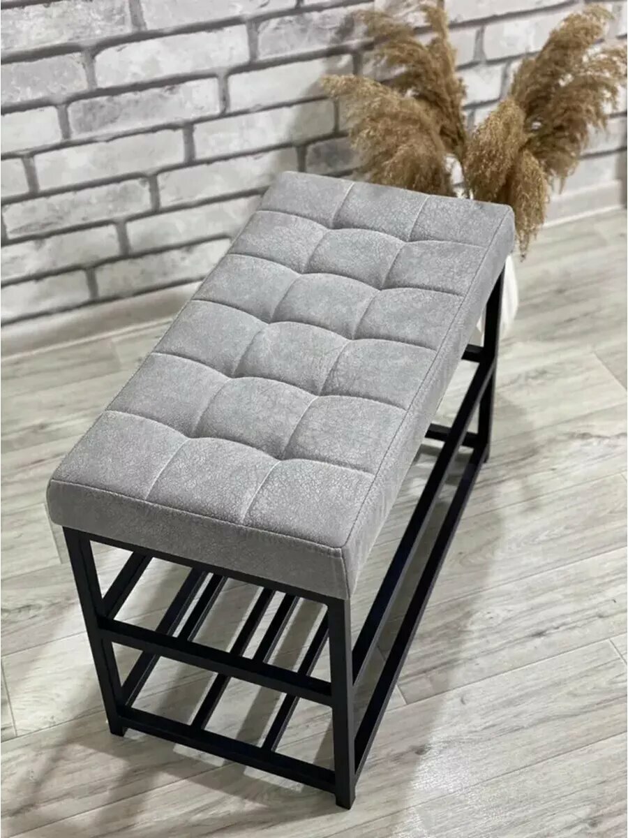 Обувница Puffmebell "Enzo 03", лофт, велюр, черная, 70 см x 35 см x 45 см